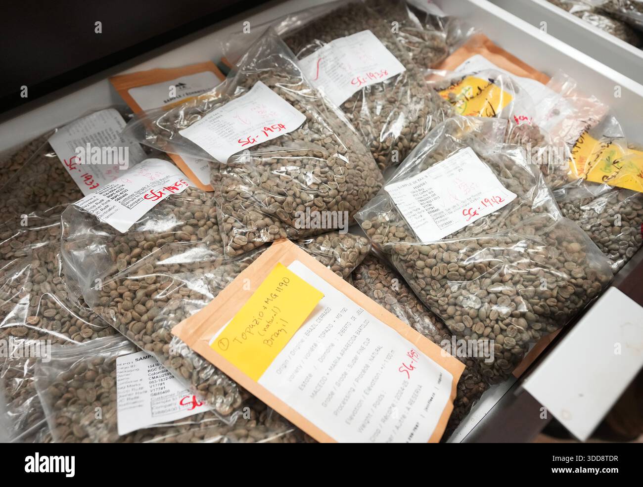 Coffee beans are seen at Reunion Coffee Roasters coffee roasting plant ...