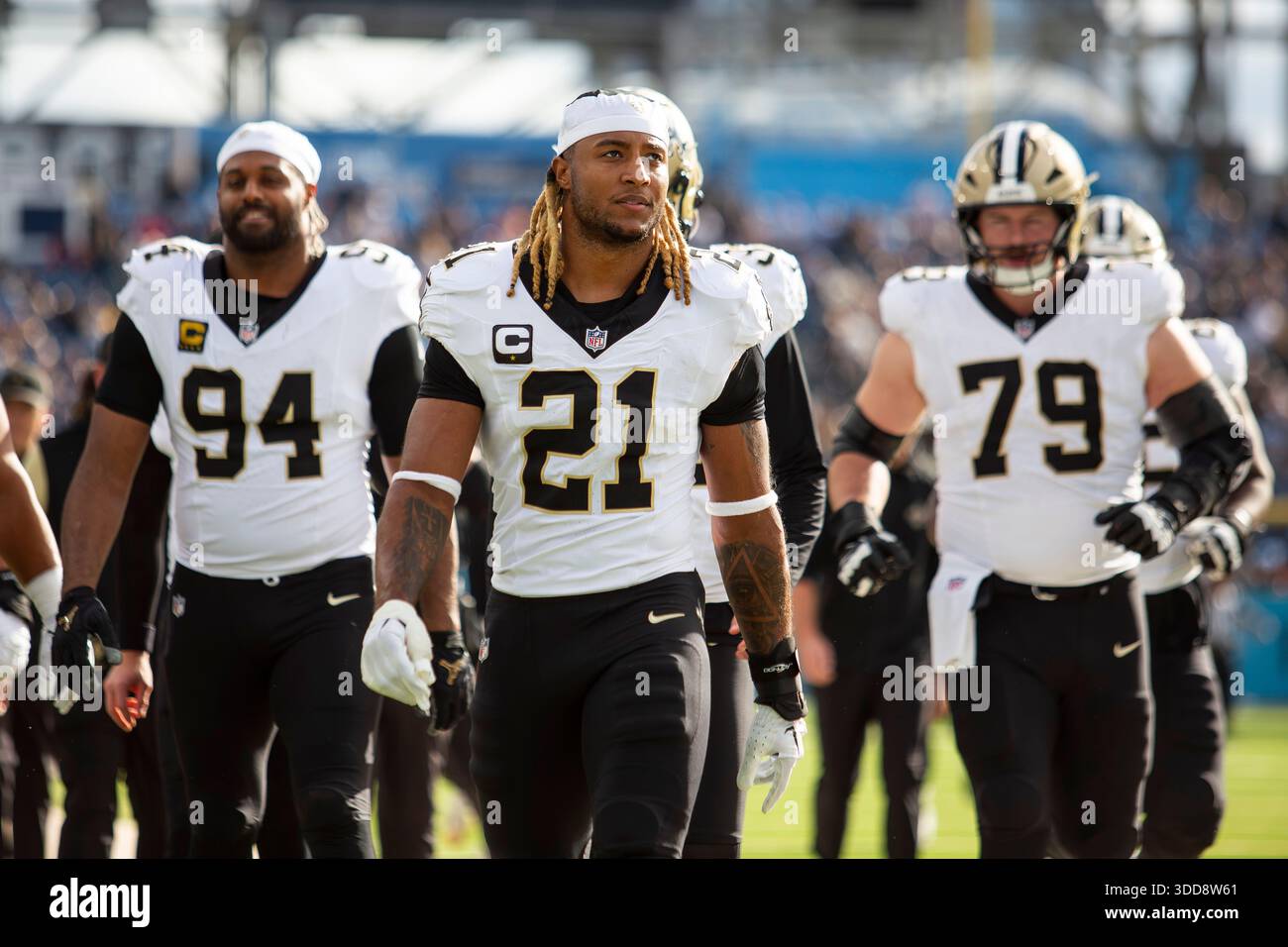 New Orleans Saints safety Justin Reid (21) walks off the field at half ...