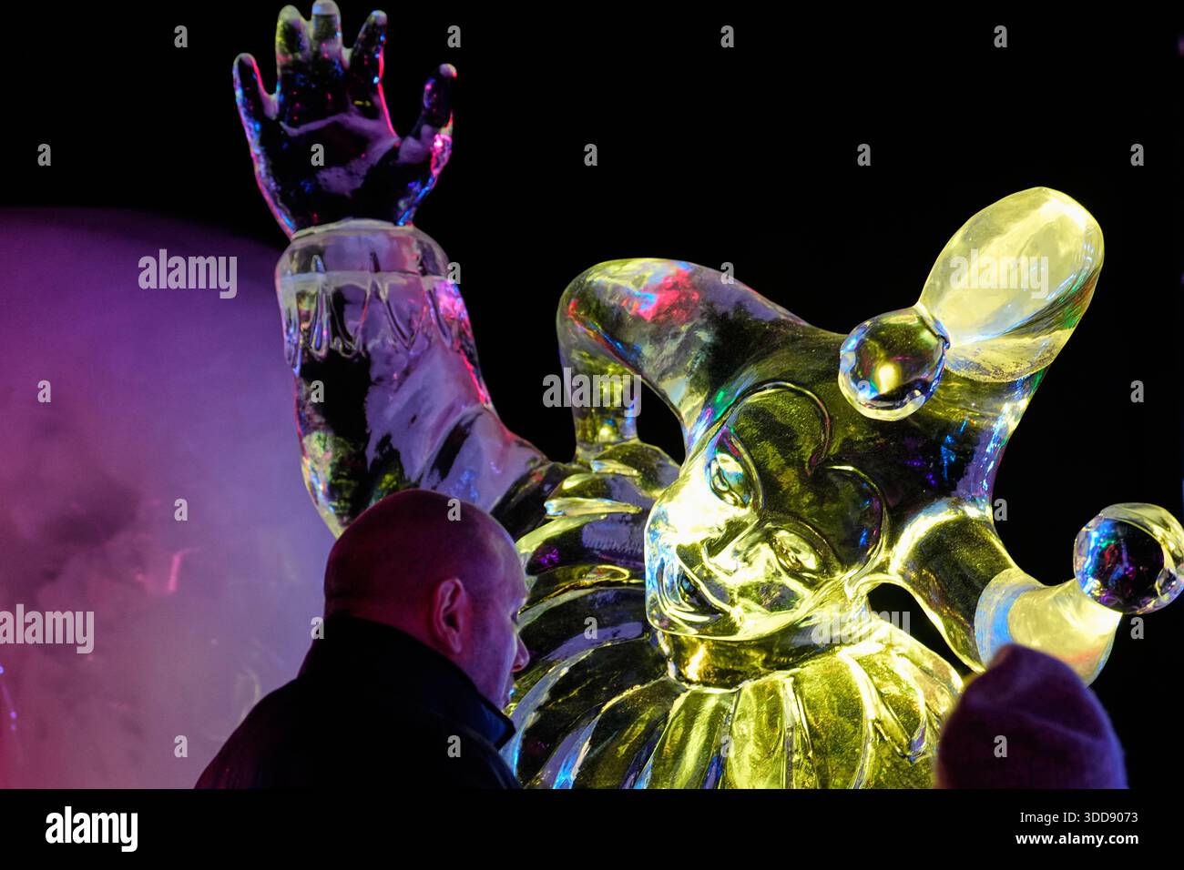 An ice-cold artwork, depicting carnival, is seen at an ice and snow ...