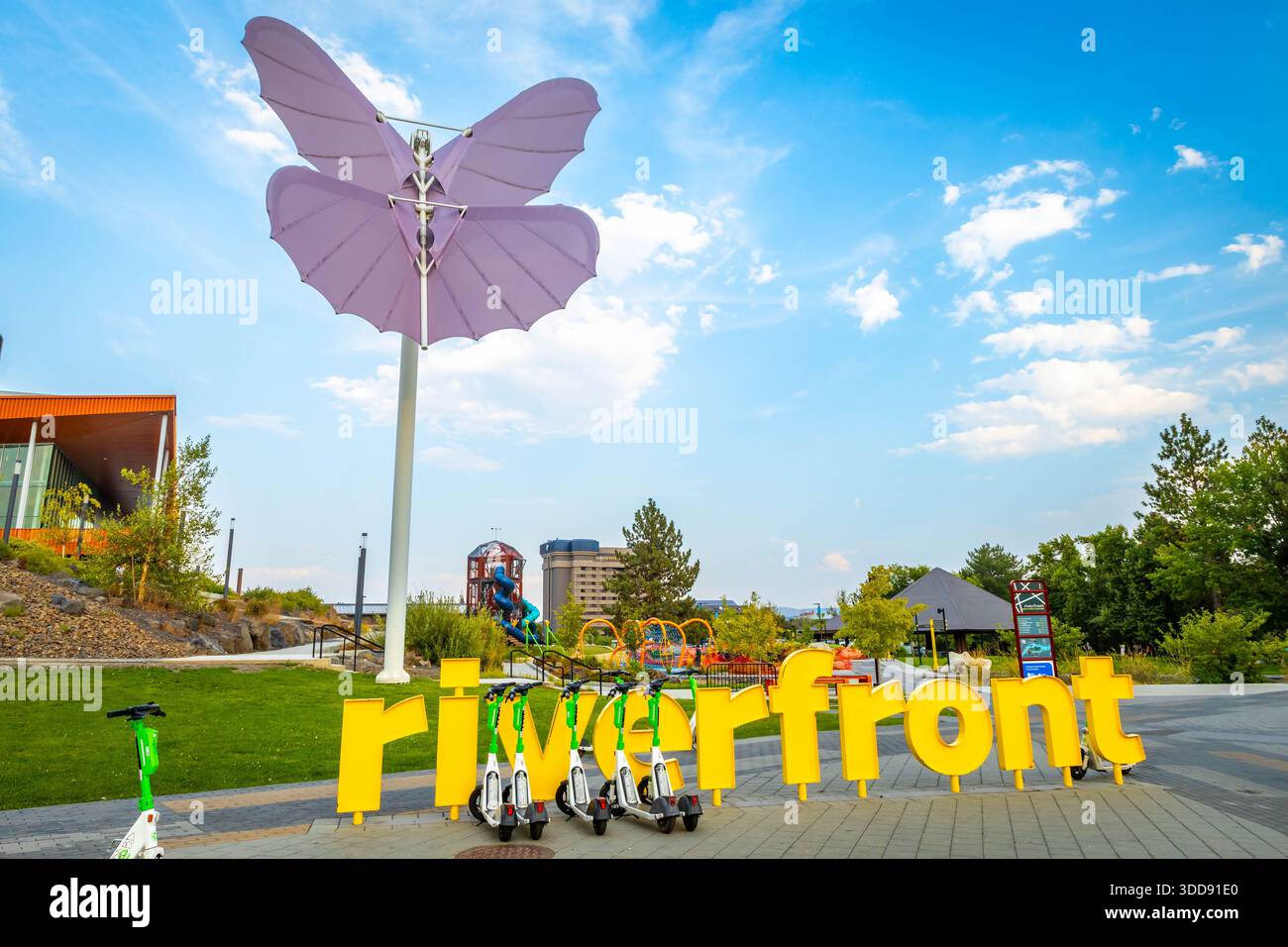 Spokane, WA, USA - September 02, 2025: A view of the main welcome sign ...