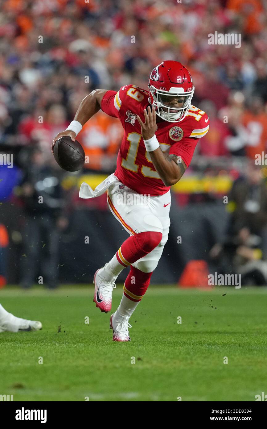 Kansas City Chiefs quarterback Chris Oladokun runs during an NFL ...