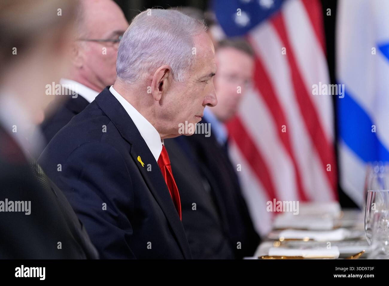 Israel's Prime Minister Benjamin Netanyahu listens as President Donald ...