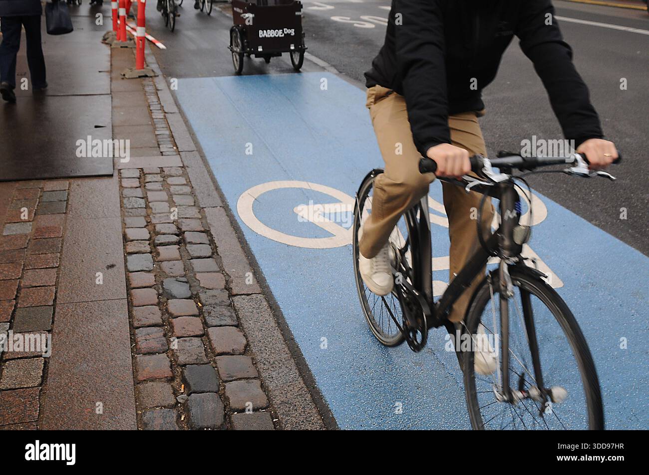 Copenhagen/ Denmark/29 december 2025/biker rides on bike lane in danish ...