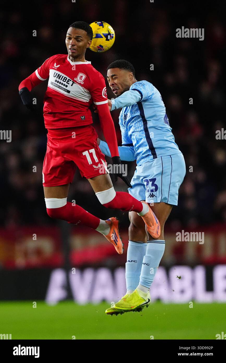 Middlesbrough's Morgan Whittaker (left) and Hull City's Akin Famewo ...