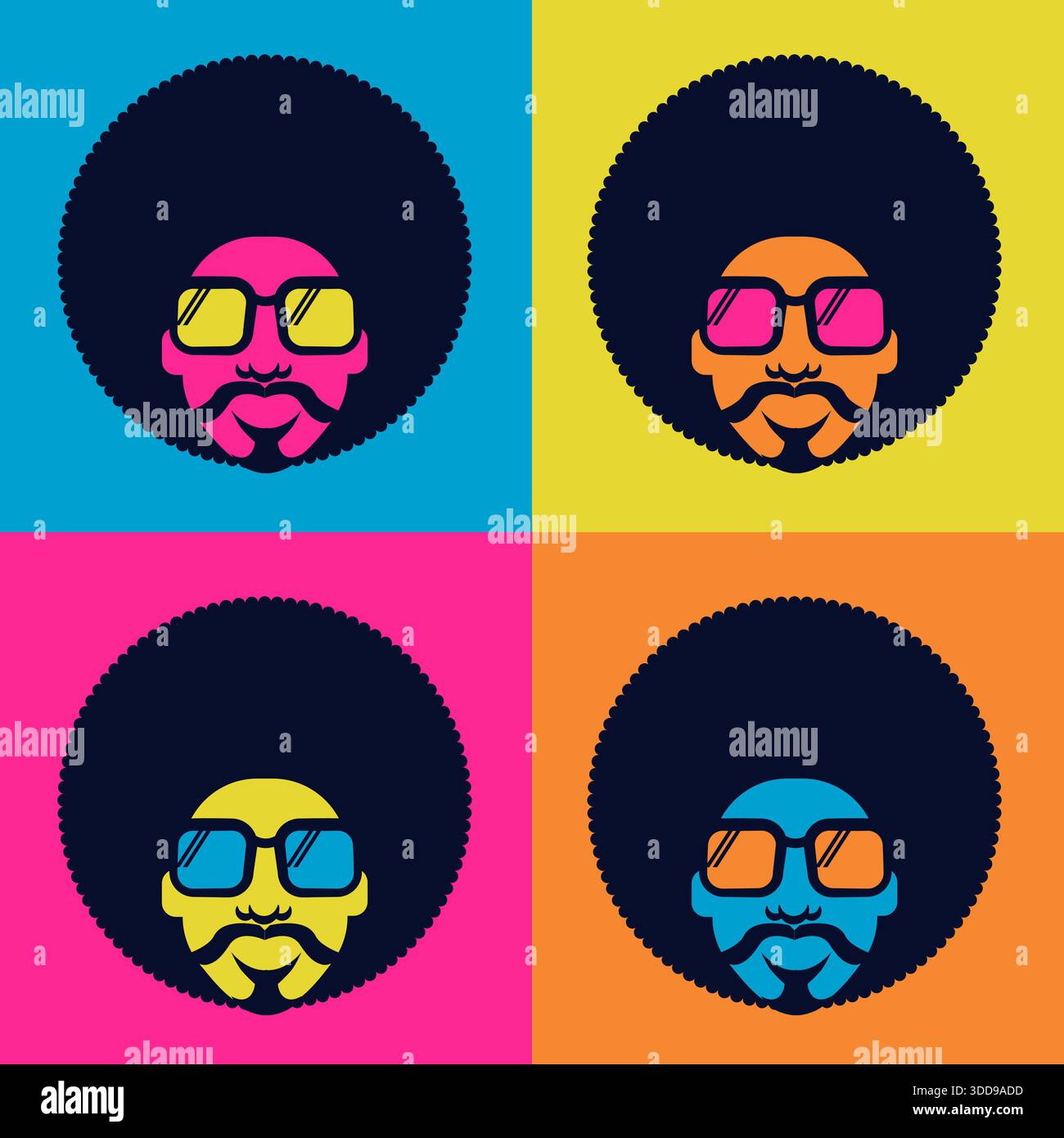 Retro Disco dance poster 70s. Vector bright color portrait man with ...