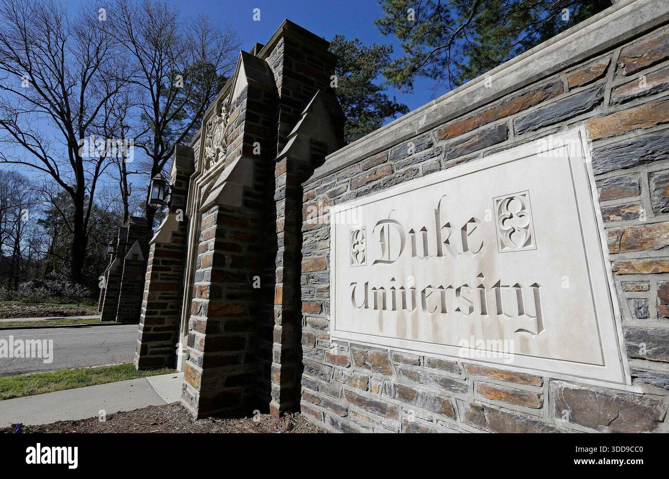 FILE - The entrance to the main Duke University campus is seen, in ...