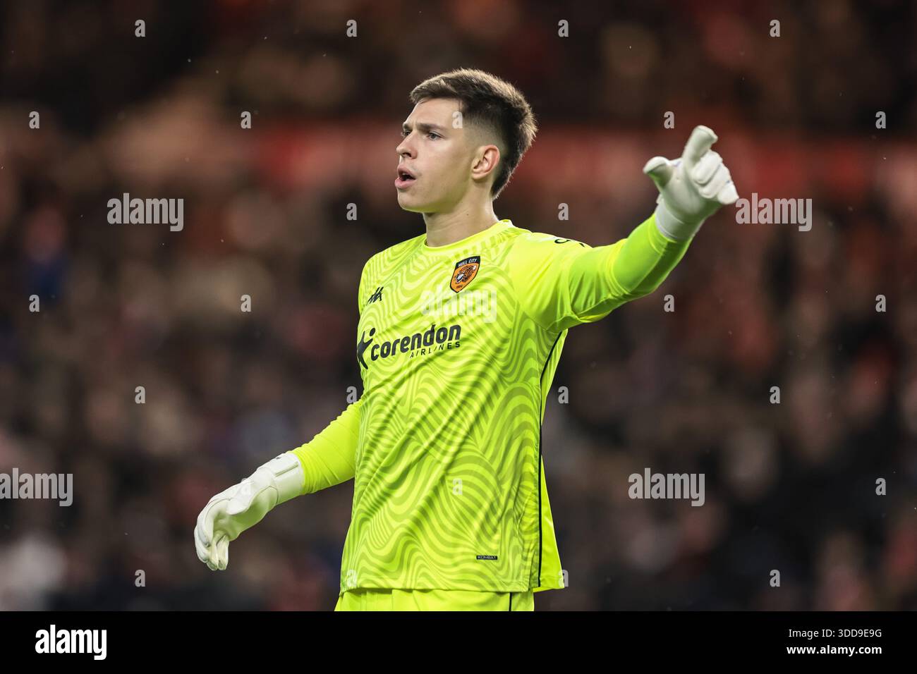 Hull City goalkeeper Ivor Pandur gives his team instructions during the ...
