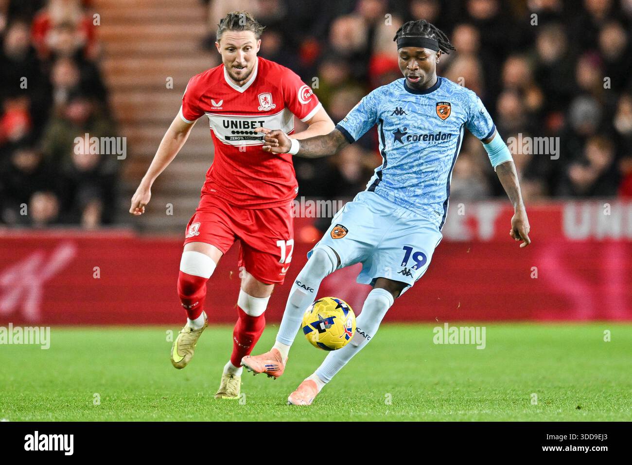 Luke Ayling of Middlesbrough FC & Joel Ndala of Hull City during the ...