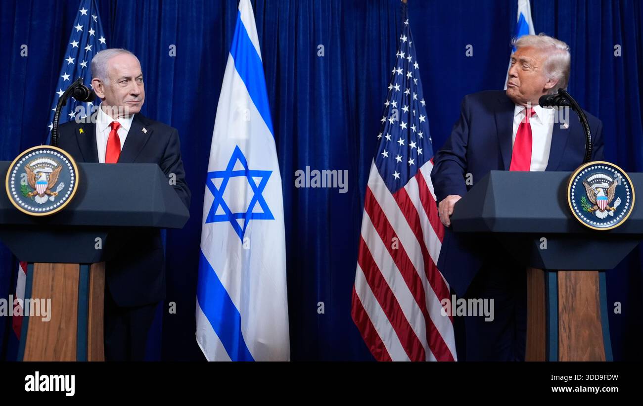 President Donald Trump speaks as Israel's Prime Minister Benjamin ...