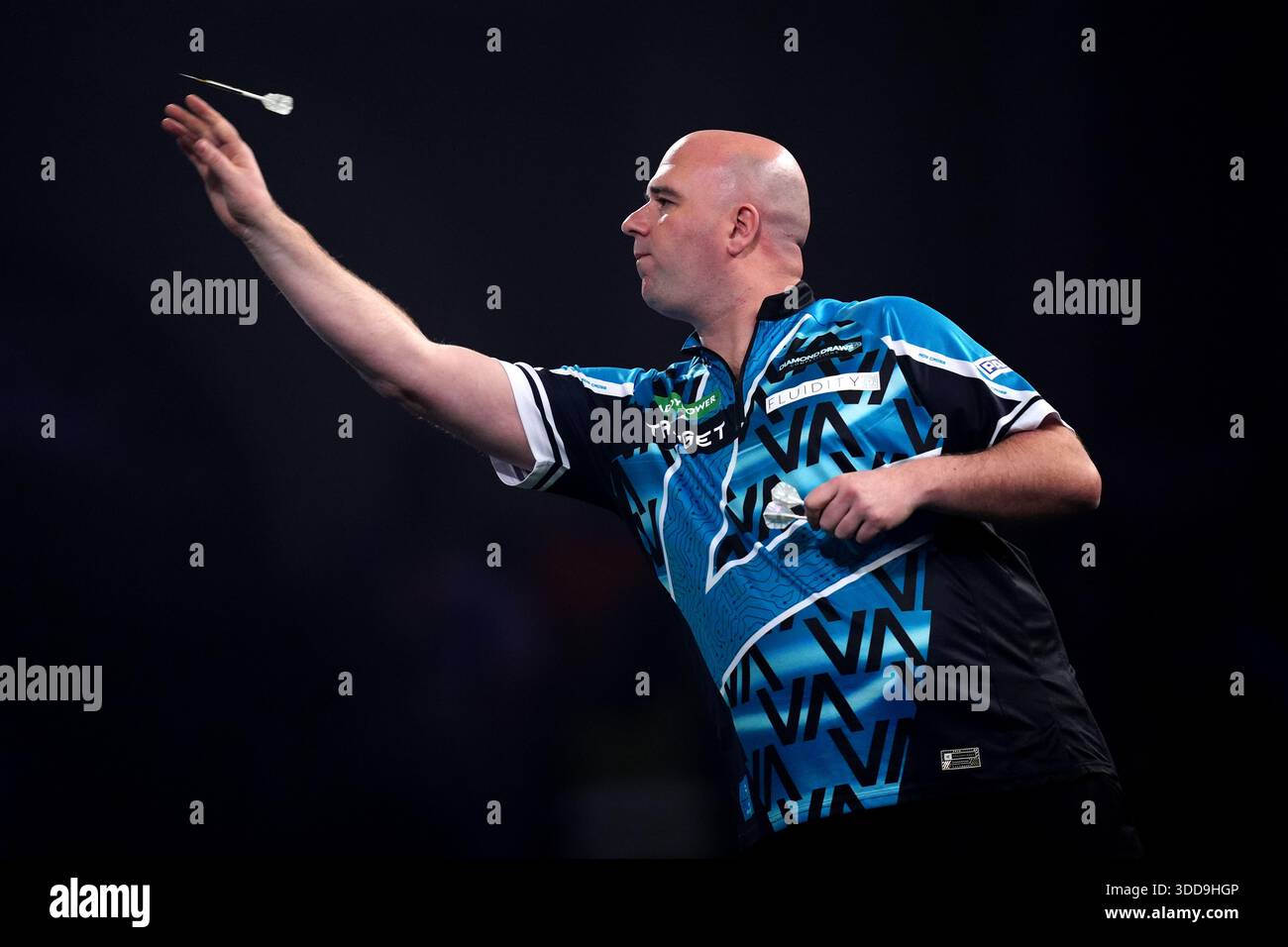 England's Rob Cross during his match against England's Luke Littler on ...