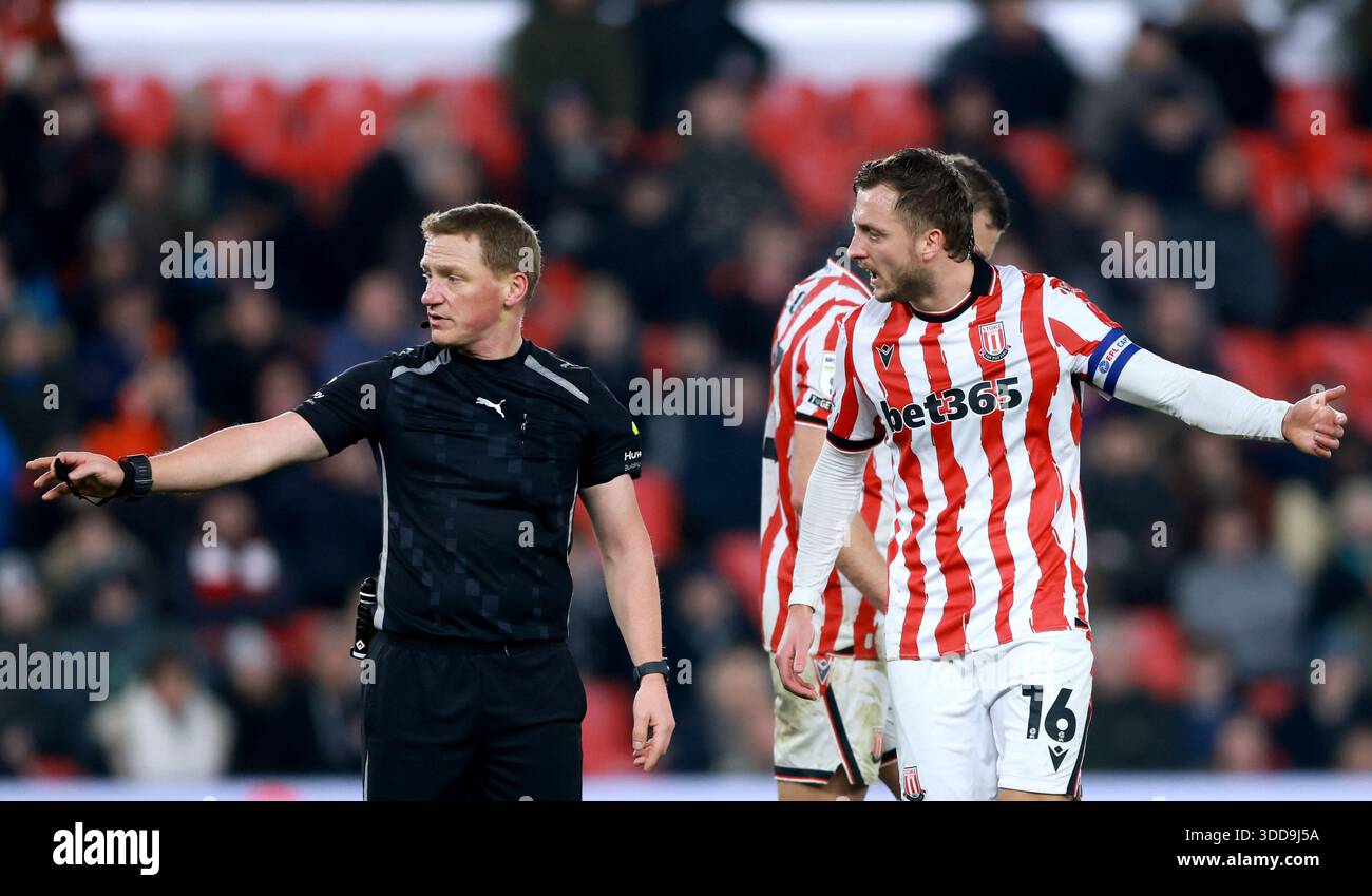 Stoke City's Ben Wilmot speaks to the referee during the Sky Bet ...