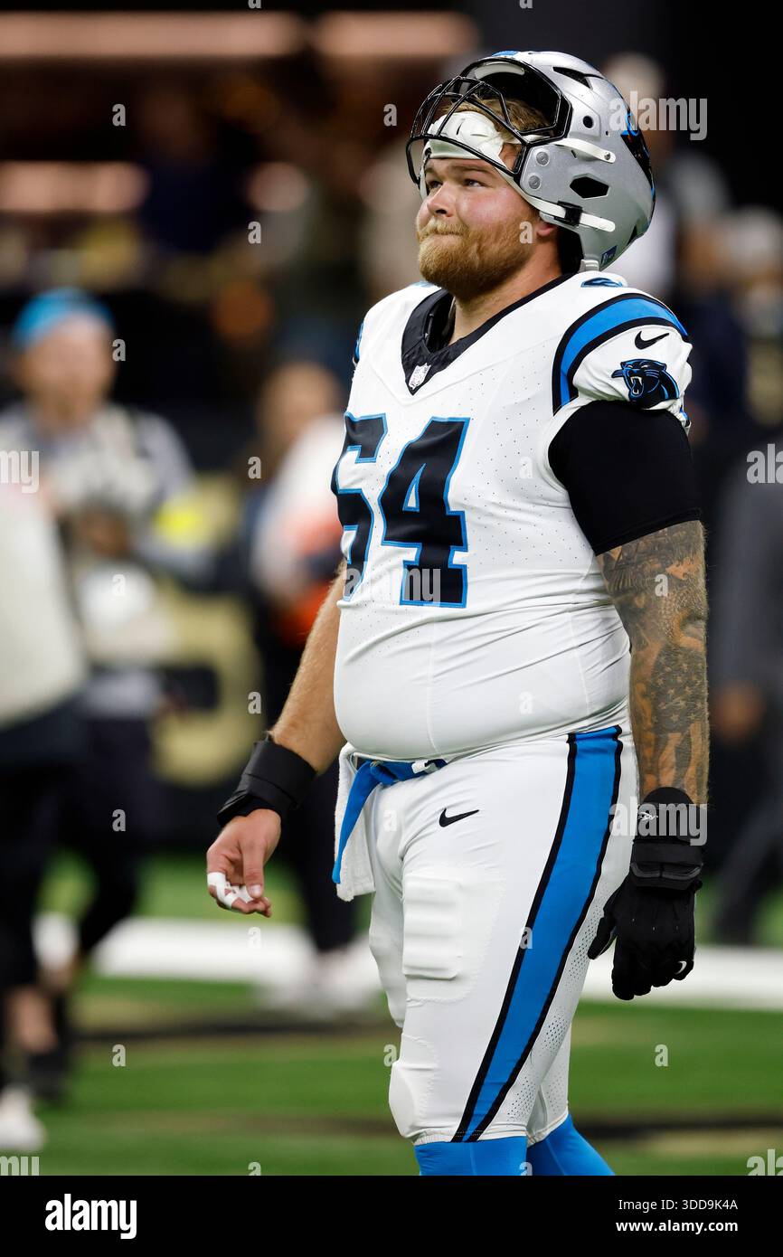 Carolina Panthers center Cade Mays (64) warms up before an NFL football ...