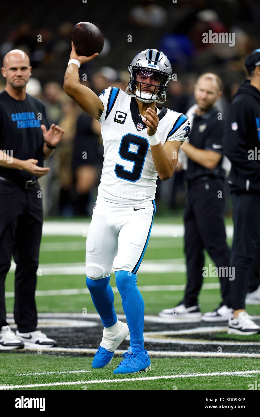 Carolina Panthers quarterback Bryce Young (9) warms up before an NFL ...