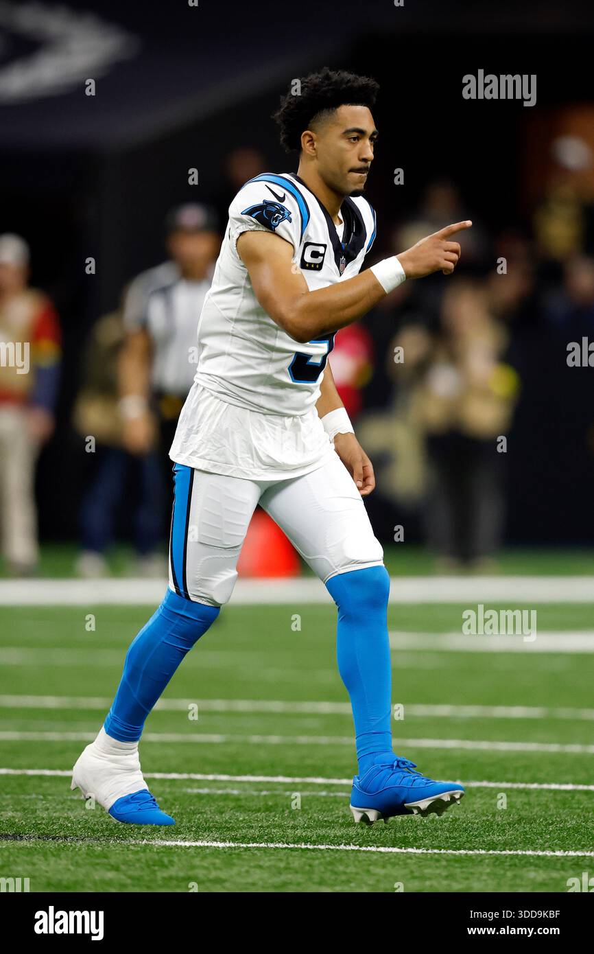 Carolina Panthers quarterback Bryce Young (9) reacts before an NFL ...