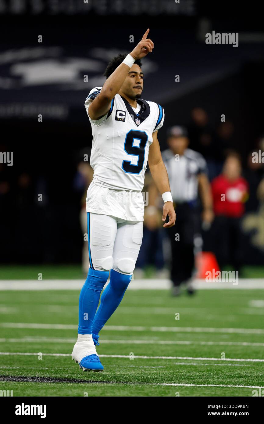Carolina Panthers quarterback Bryce Young (9) reacts before an NFL ...