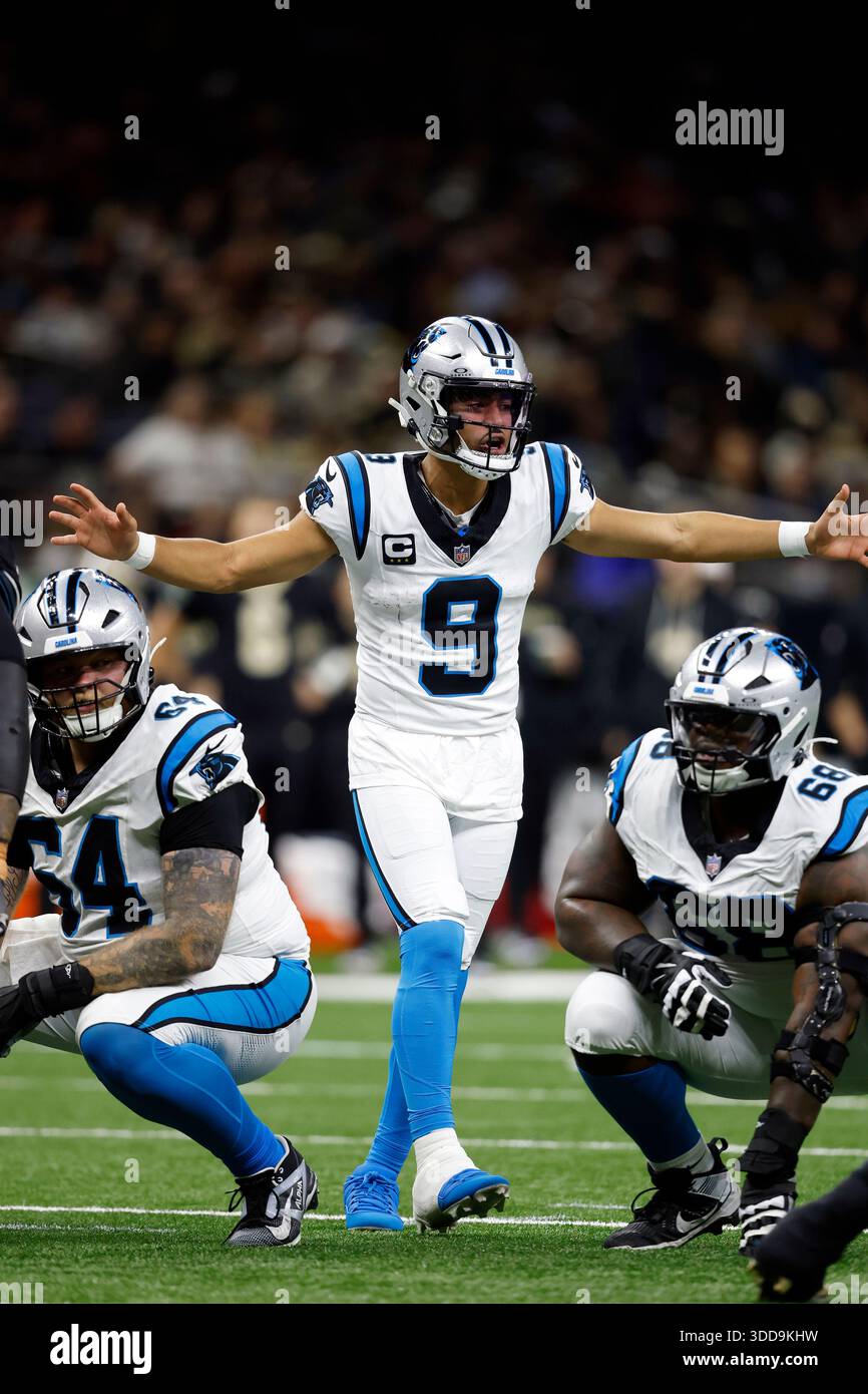 Carolina Panthers quarterback Bryce Young (9) calls a play during an ...