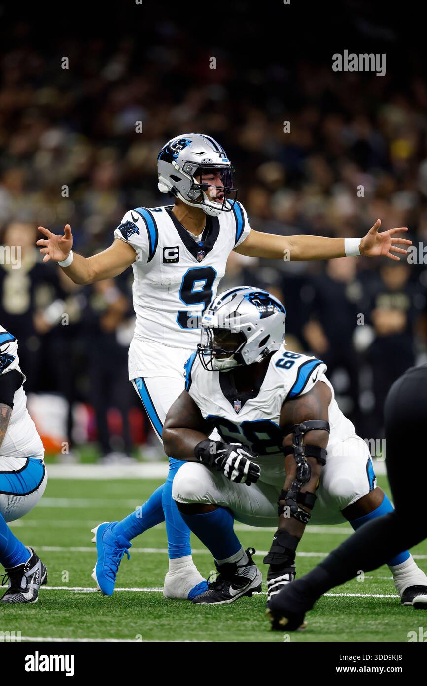 Carolina Panthers quarterback Bryce Young (9) calls a play during an ...