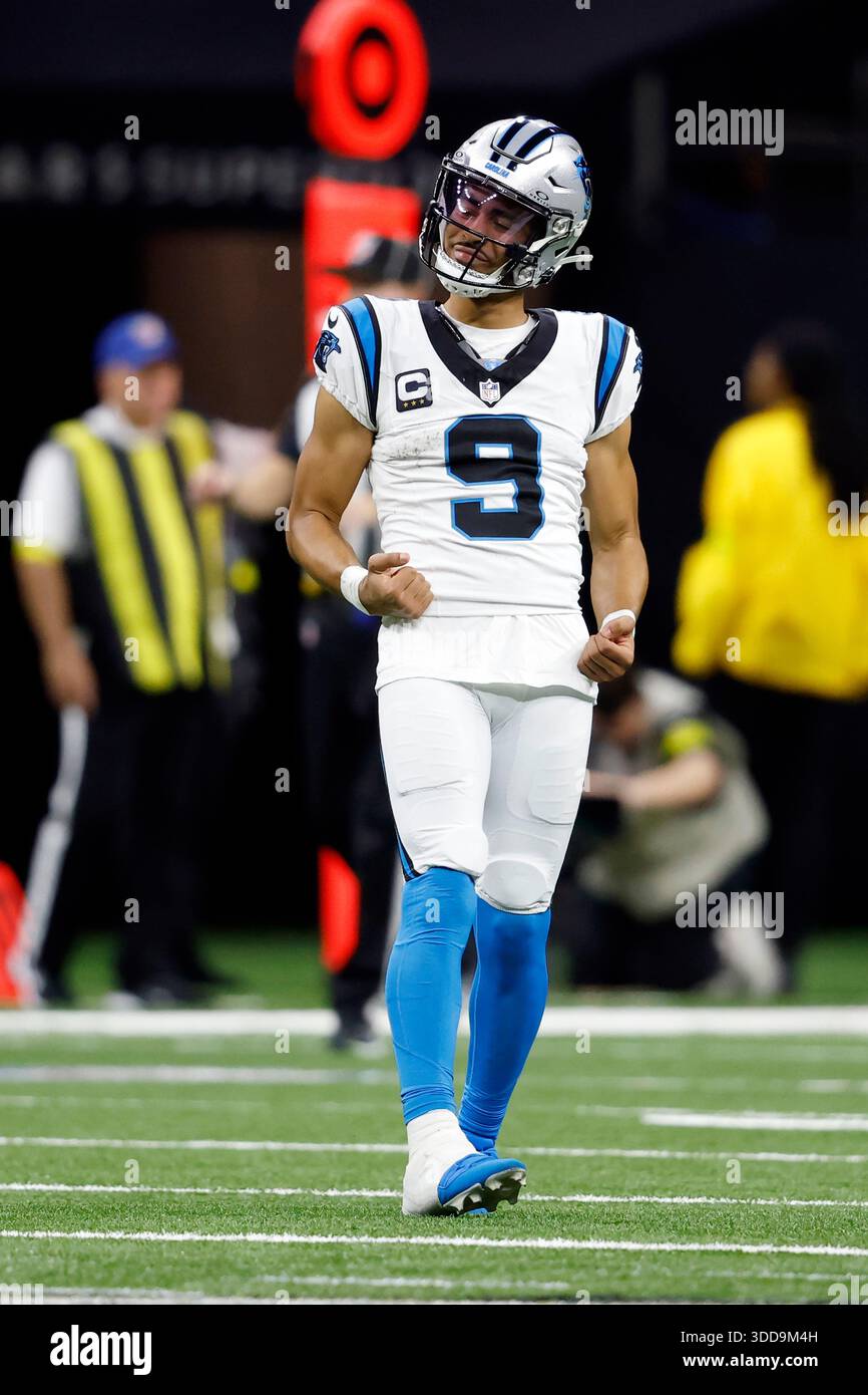 Carolina Panthers quarterback Bryce Young (9) reacts during an NFL ...
