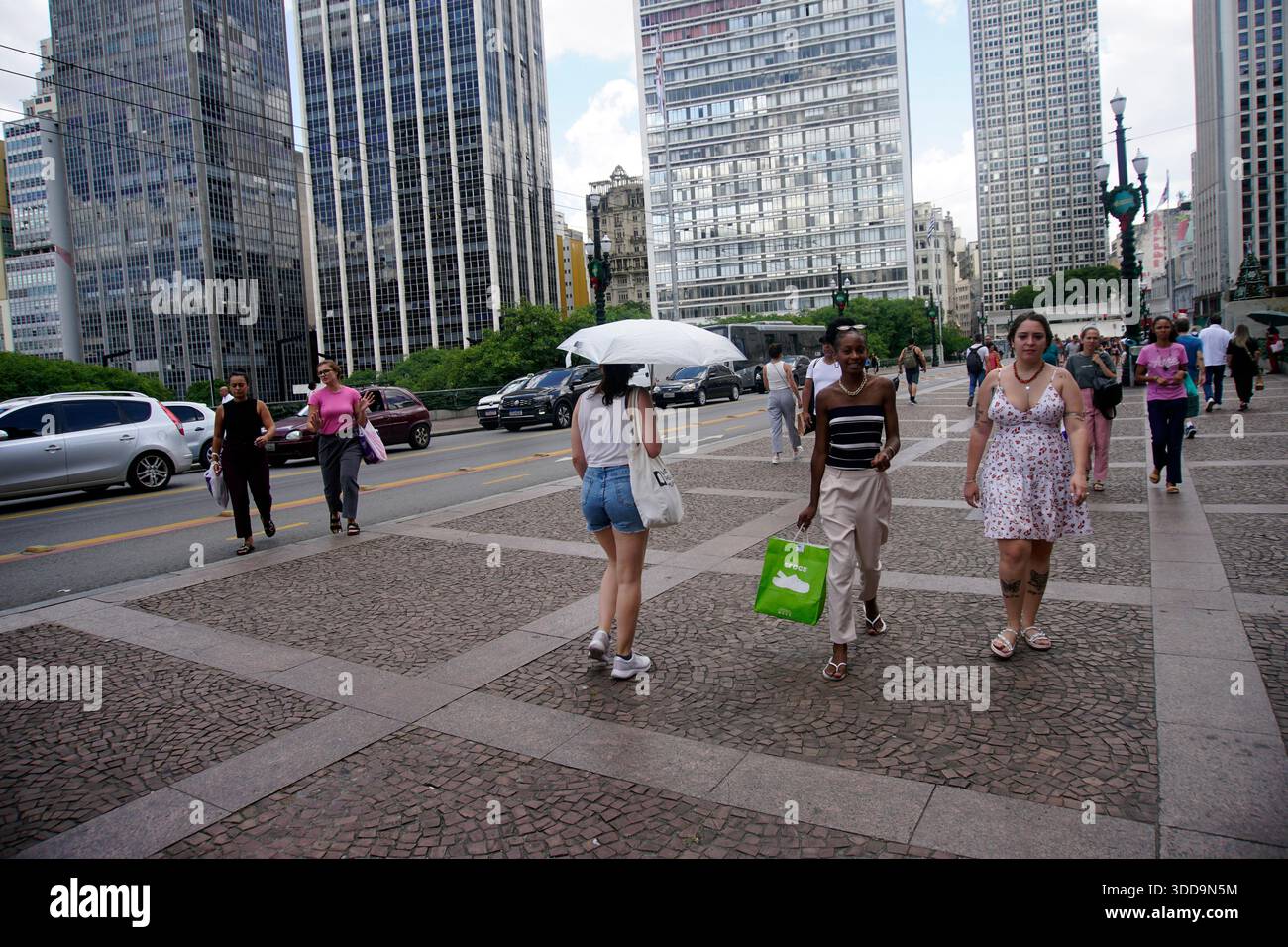 Pedestrians protect themselves from the heat in the central region of ...