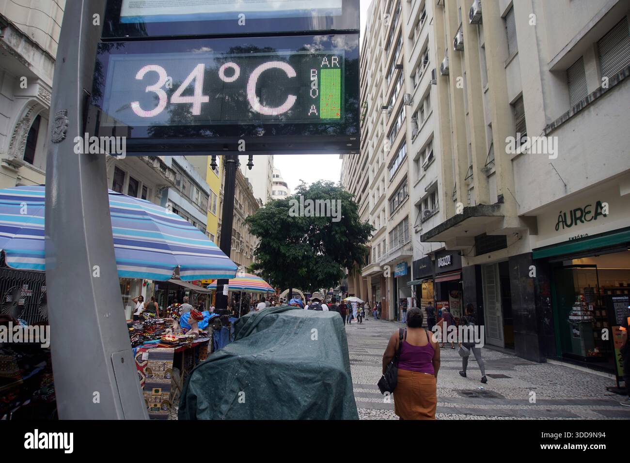 Pedestrians protect themselves from the heat in the central region of ...