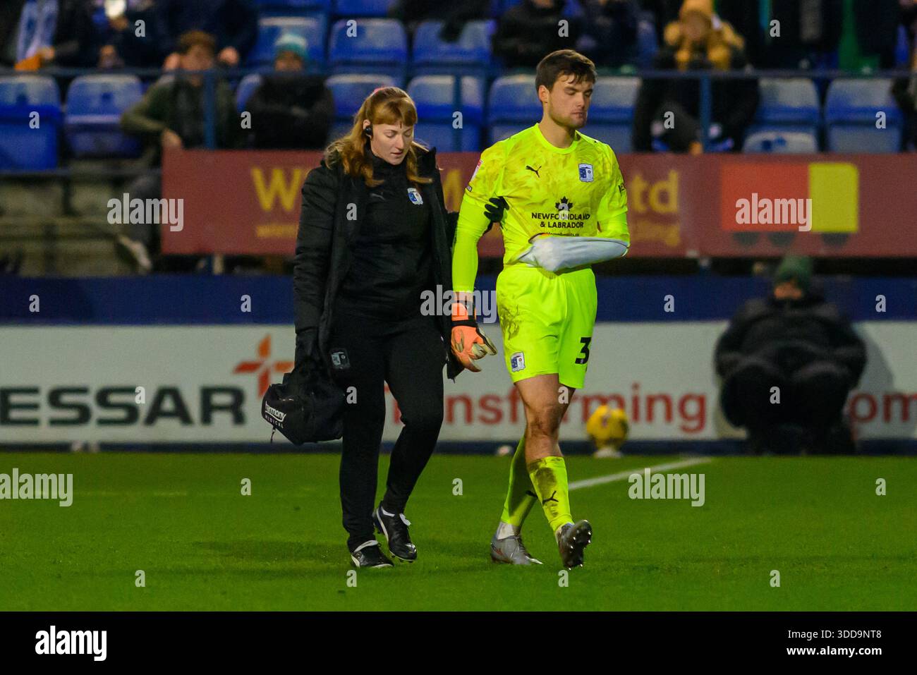 Ben Winterbottom of Barrow FC leaves the pitch injured during the Sky ...