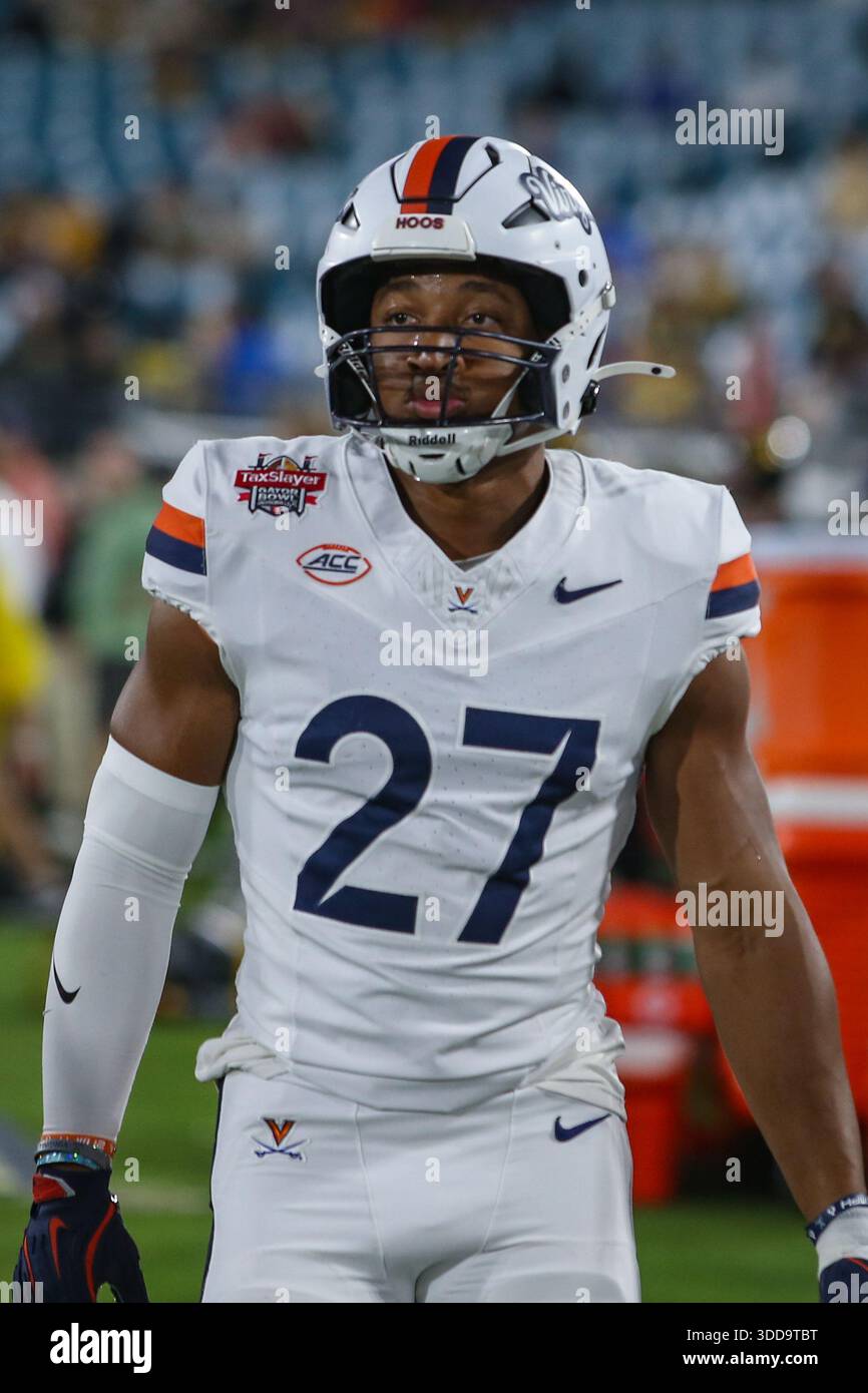 Virginia safety Devin Neal (27) warms up before the Gator Bowl NCAA ...