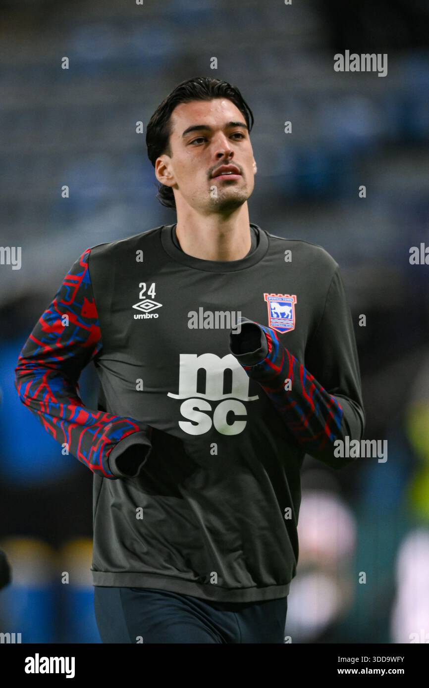 Jacob Greaves of Ipswich Town warms up prior to during the Sky Bet ...