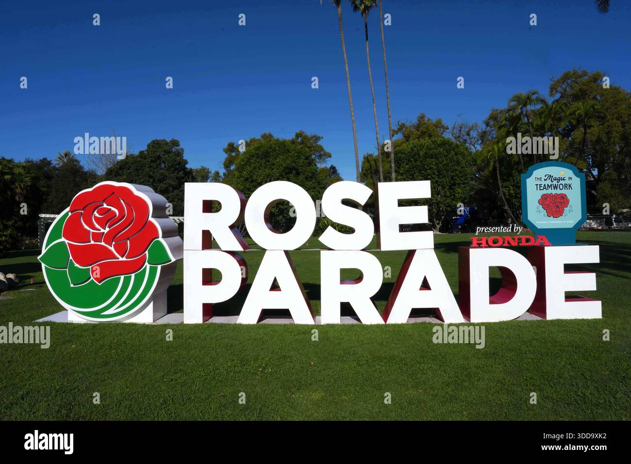 The Rose Parade letters and 2026 theme The Magic in Teamwork at the ...