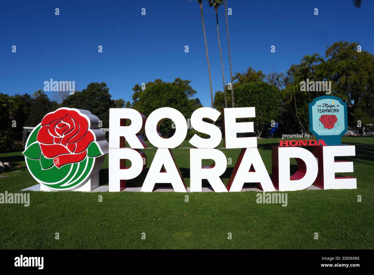 The Rose Parade letters and 2026 theme The Magic in Teamwork at the ...