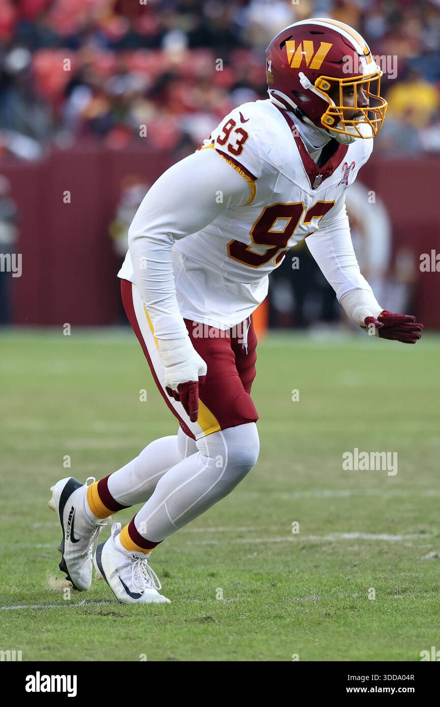 Washington Commanders defensive end Drake Jackson (93) rushes during an ...