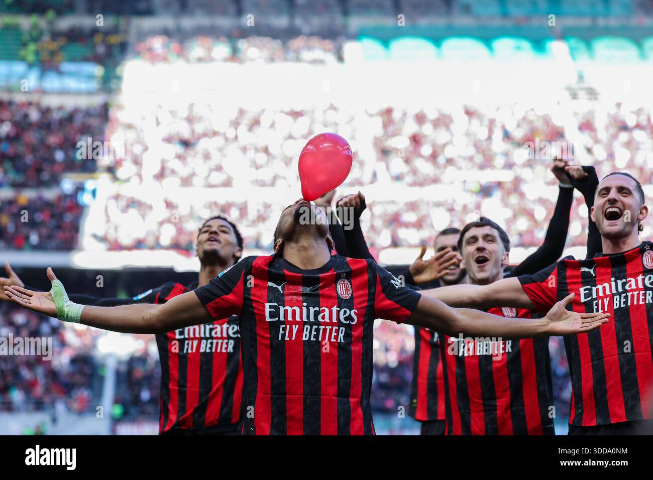 Christopher Alan Nkunku of AC Milan seen celebrating after scoring a ...