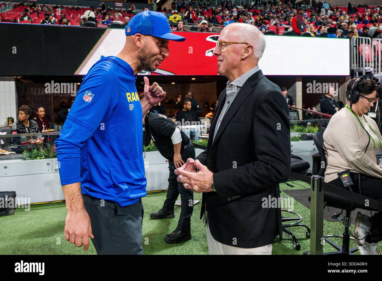 Los Angeles Rams quarterbacks coach Dave Ragone speaks with Atlanta ...