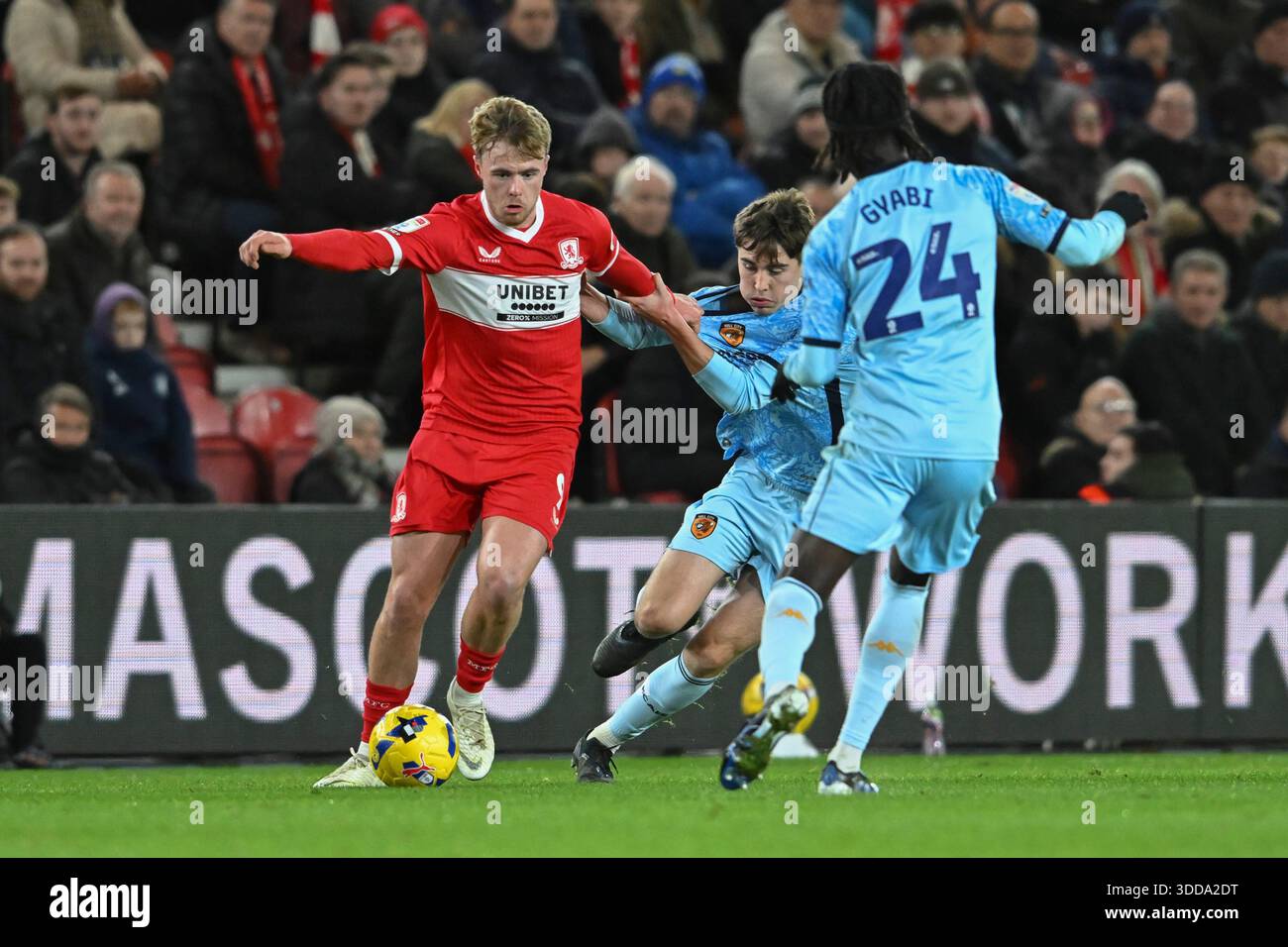 Tommy Conway of Middlesbrough controls the ball under pressure during ...