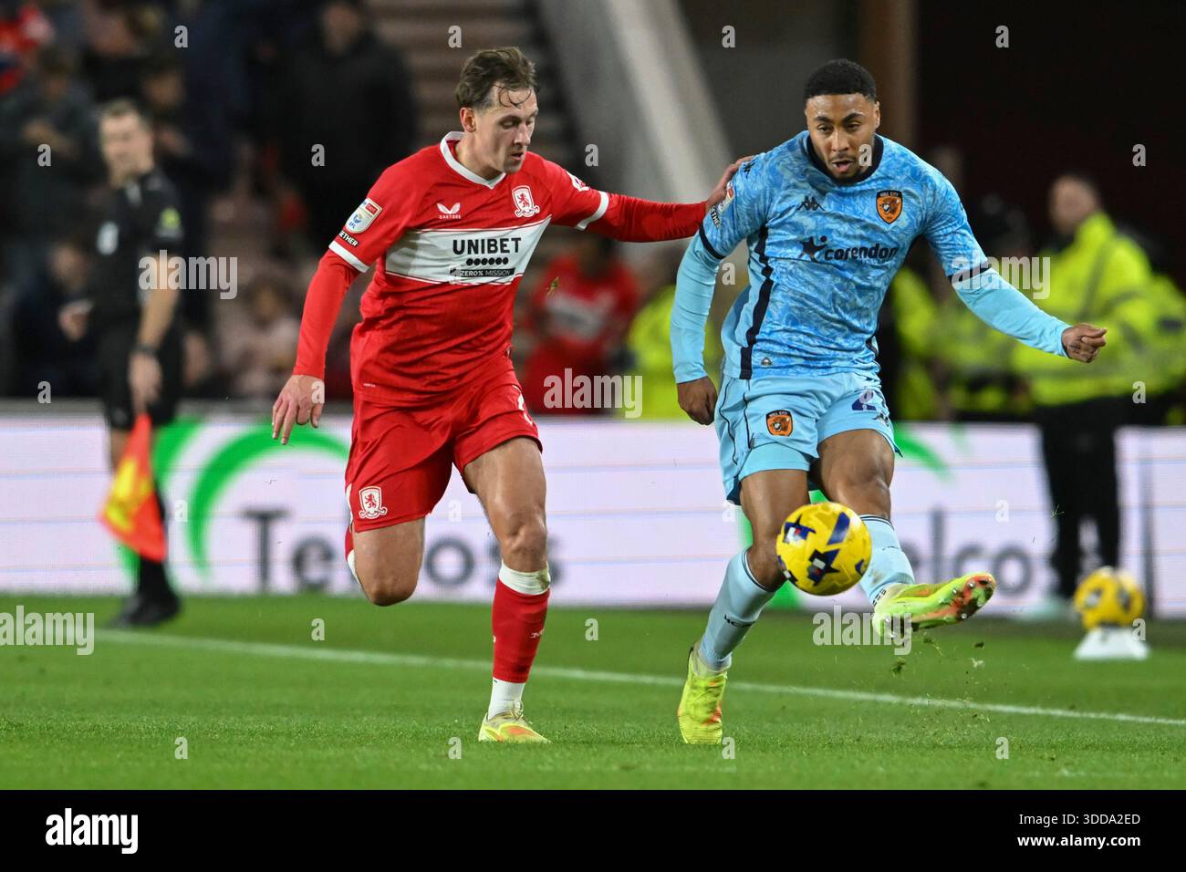 Akin Famewo of Hull City knocks the ball forward during the Sky Bet ...