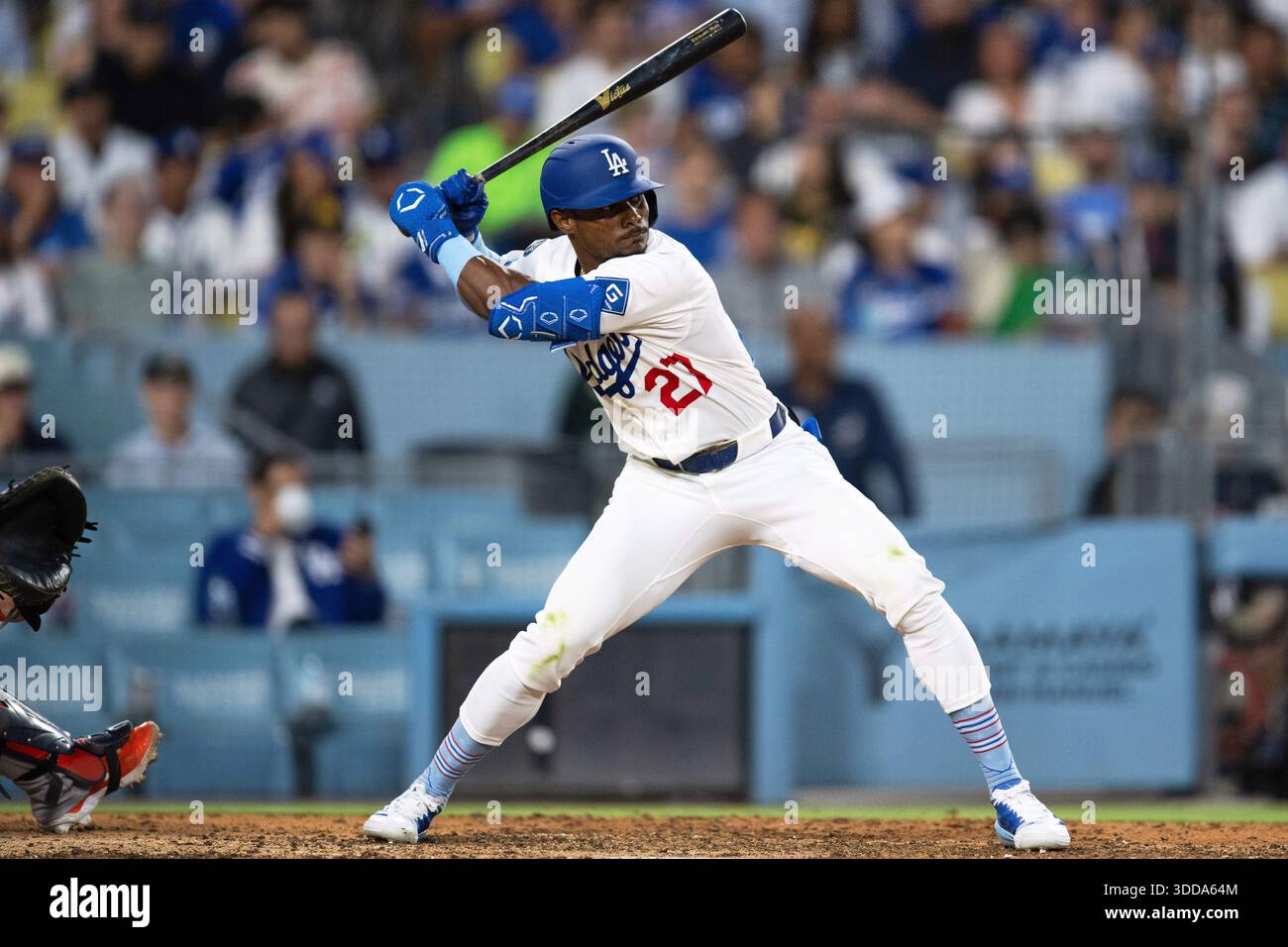 FILE - Los Angeles Dodgers' Esteury Ruiz bats during a baseball game ...