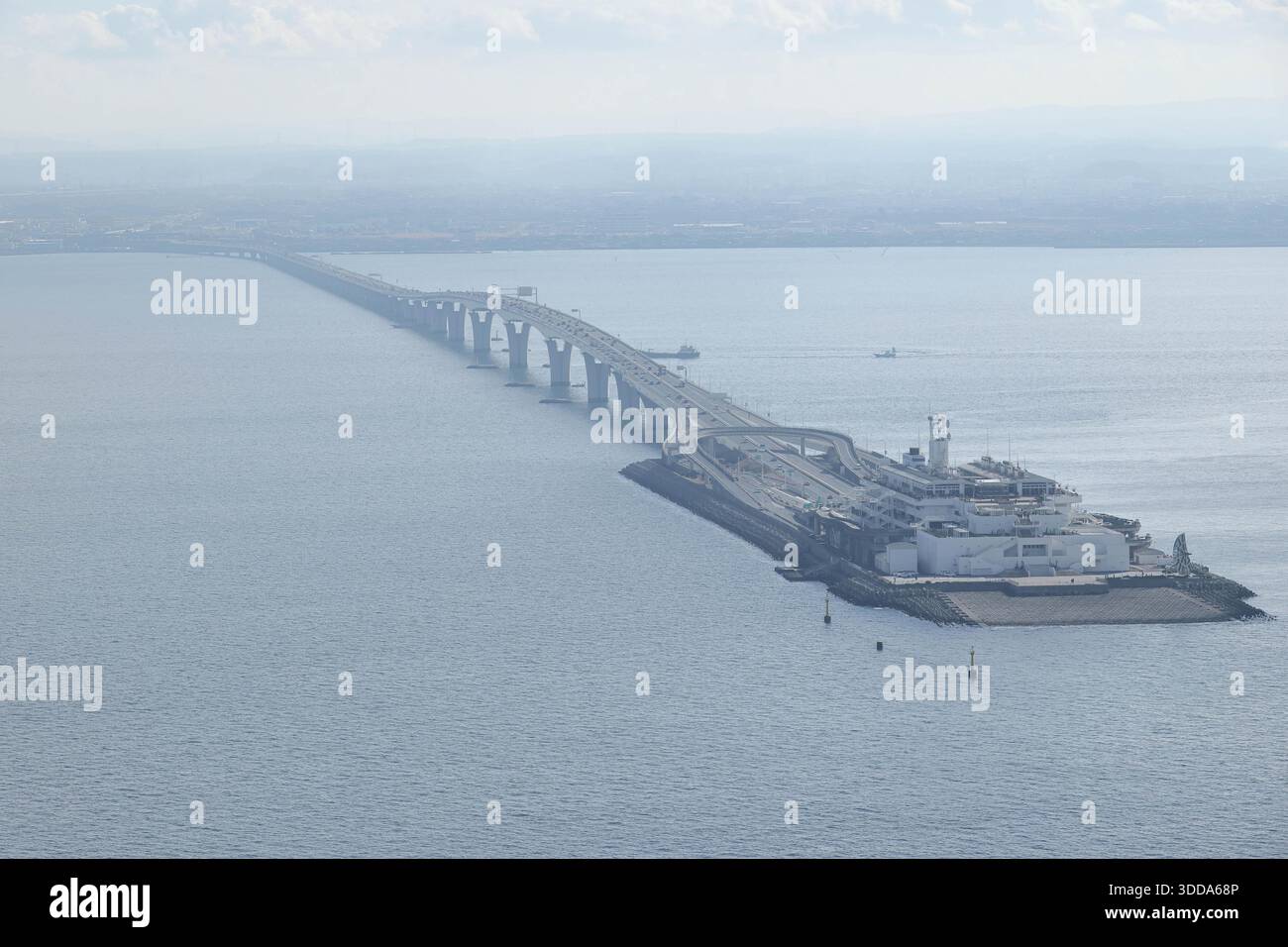 An aerial photo shows Umihotaru PA, a parking area on the Tokyo Bay ...