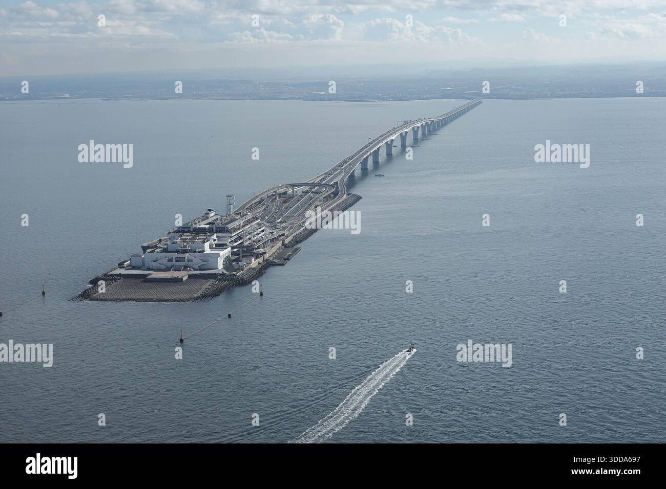 An aerial photo shows Umihotaru PA, a parking area on the Tokyo Bay ...
