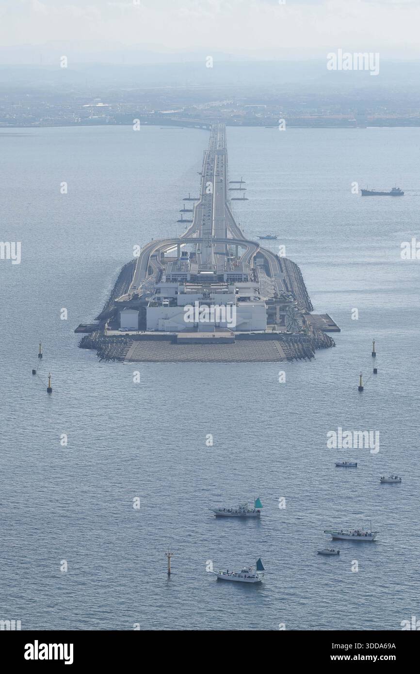 An aerial photo shows Umihotaru PA, a parking area on the Tokyo Bay ...