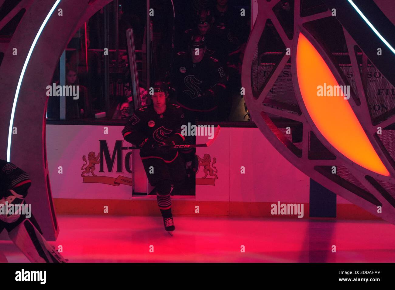 Seattle Kraken center Berkly Catton (77) enters the ice before an NHL ...