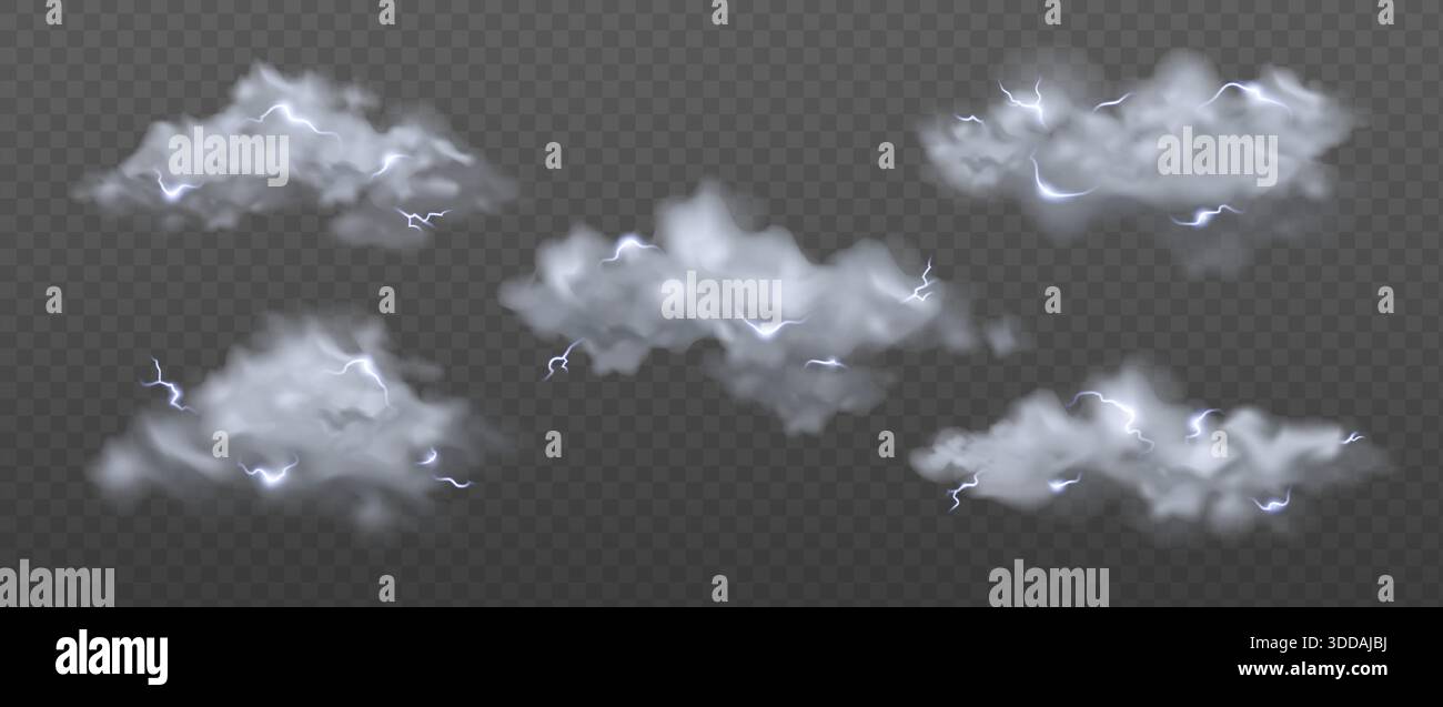 Storm clouds with lightning strikes on transparent background for ...