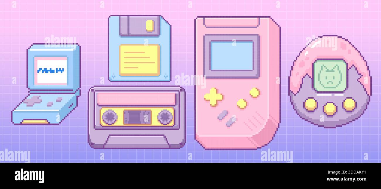 Y2k pixel gadget sticker set with retro 2000s electronics - handheld ...