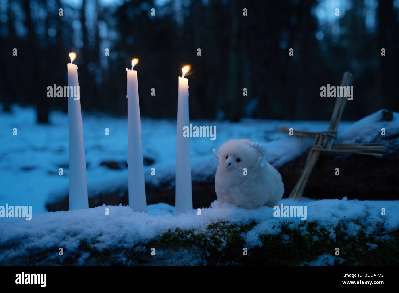 Wiccan altar for Imbolc holiday. Brigids cross of straw, candles, witch ...