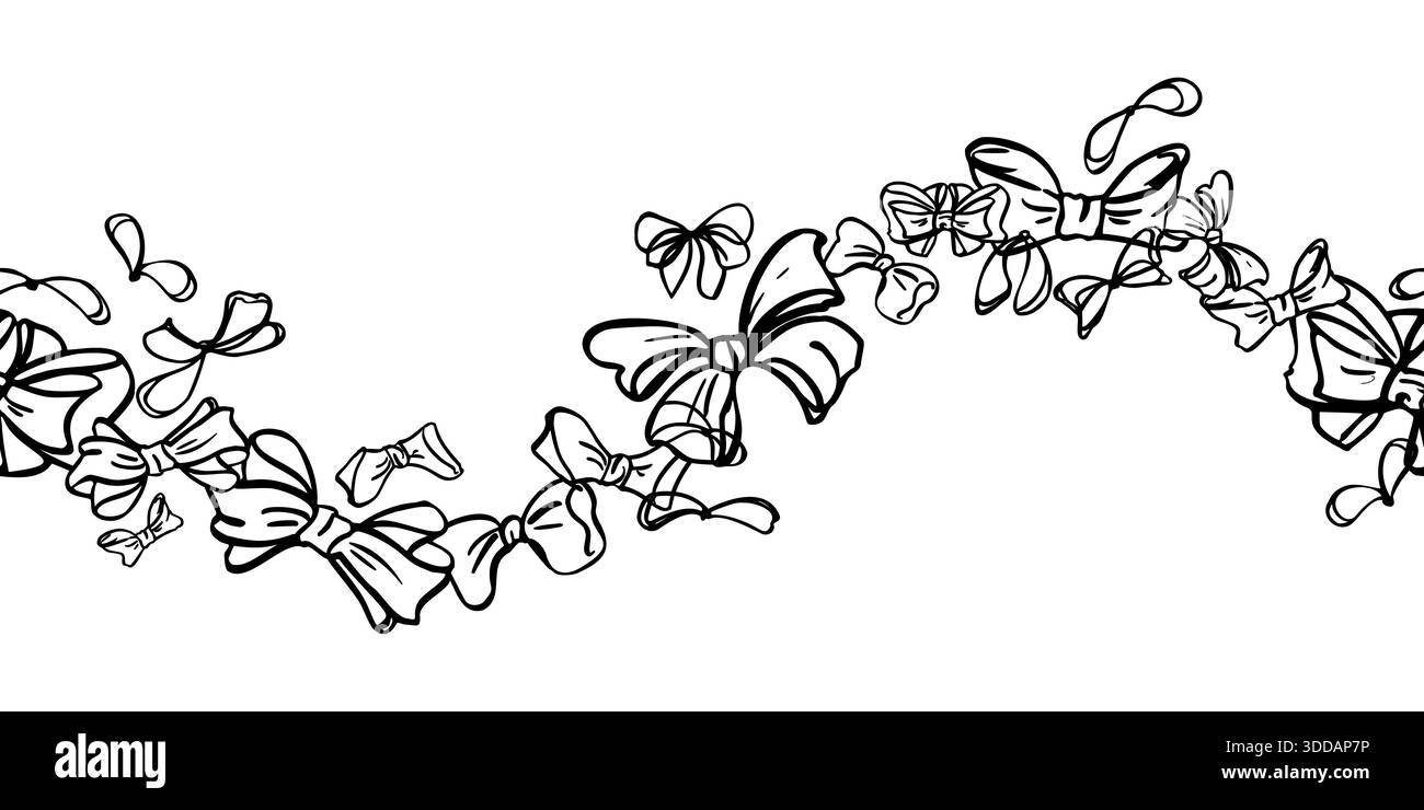 Lace ribbons tied into delicate bows across a continuous flowing banner ...