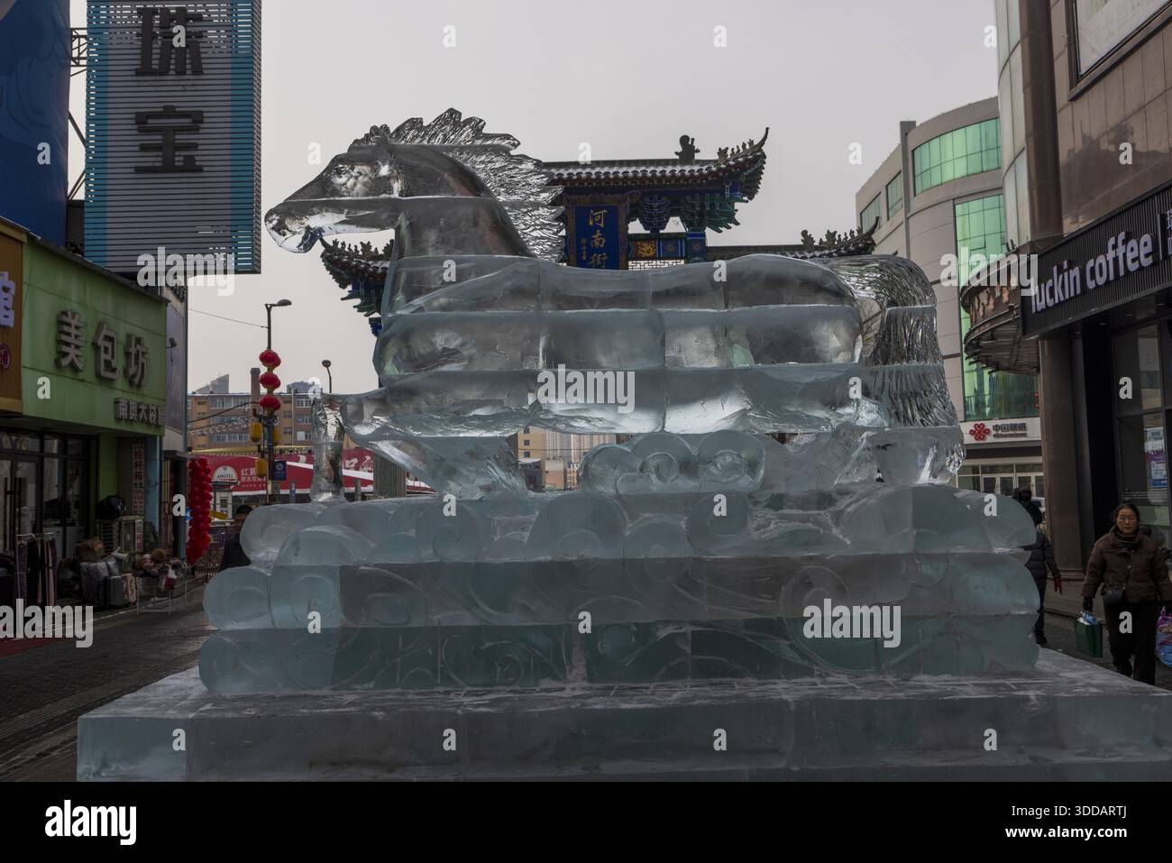 Zodiac ice sculptures attract visitors in Henan Street, Jilin City ...