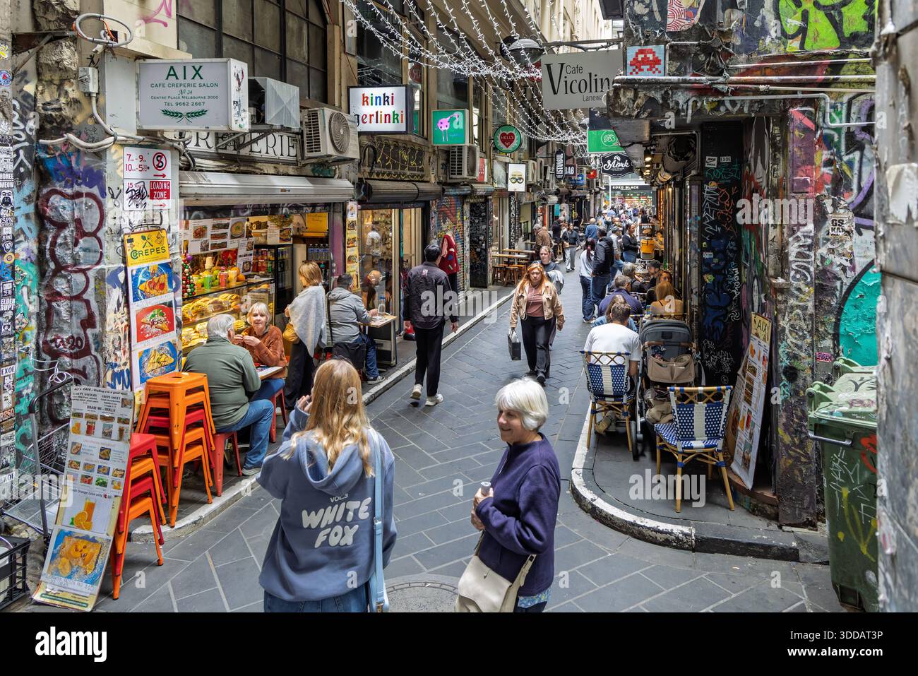 Shops and street cafes in narrow streets of Centreway arcade part of ...