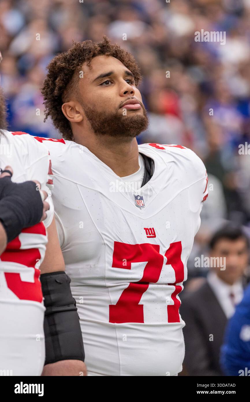 New York Giants offensive lineman Marcus Mbow (71) stands for the ...
