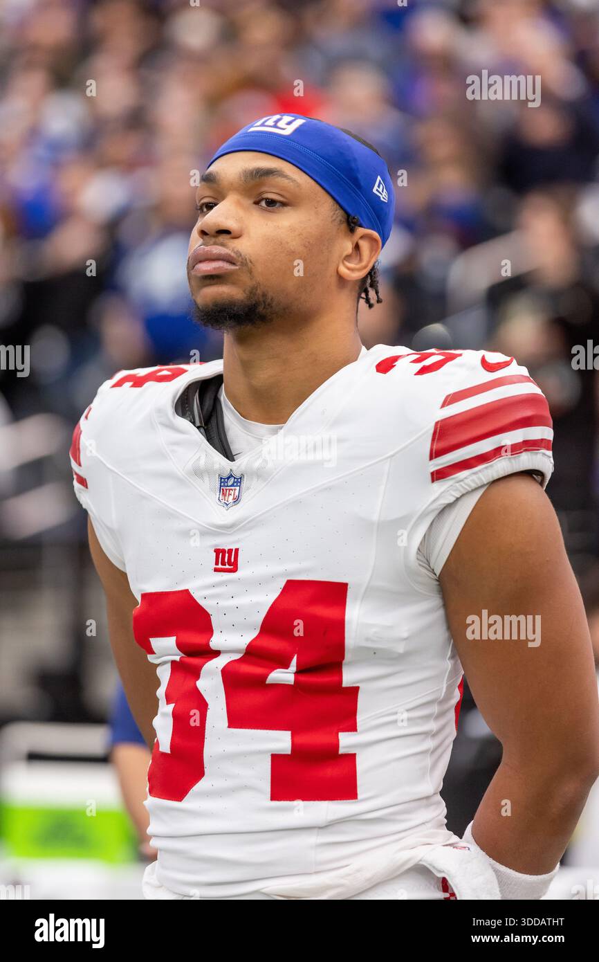 New York Giants safety Beau Brade (34) stands for the national anthem ...