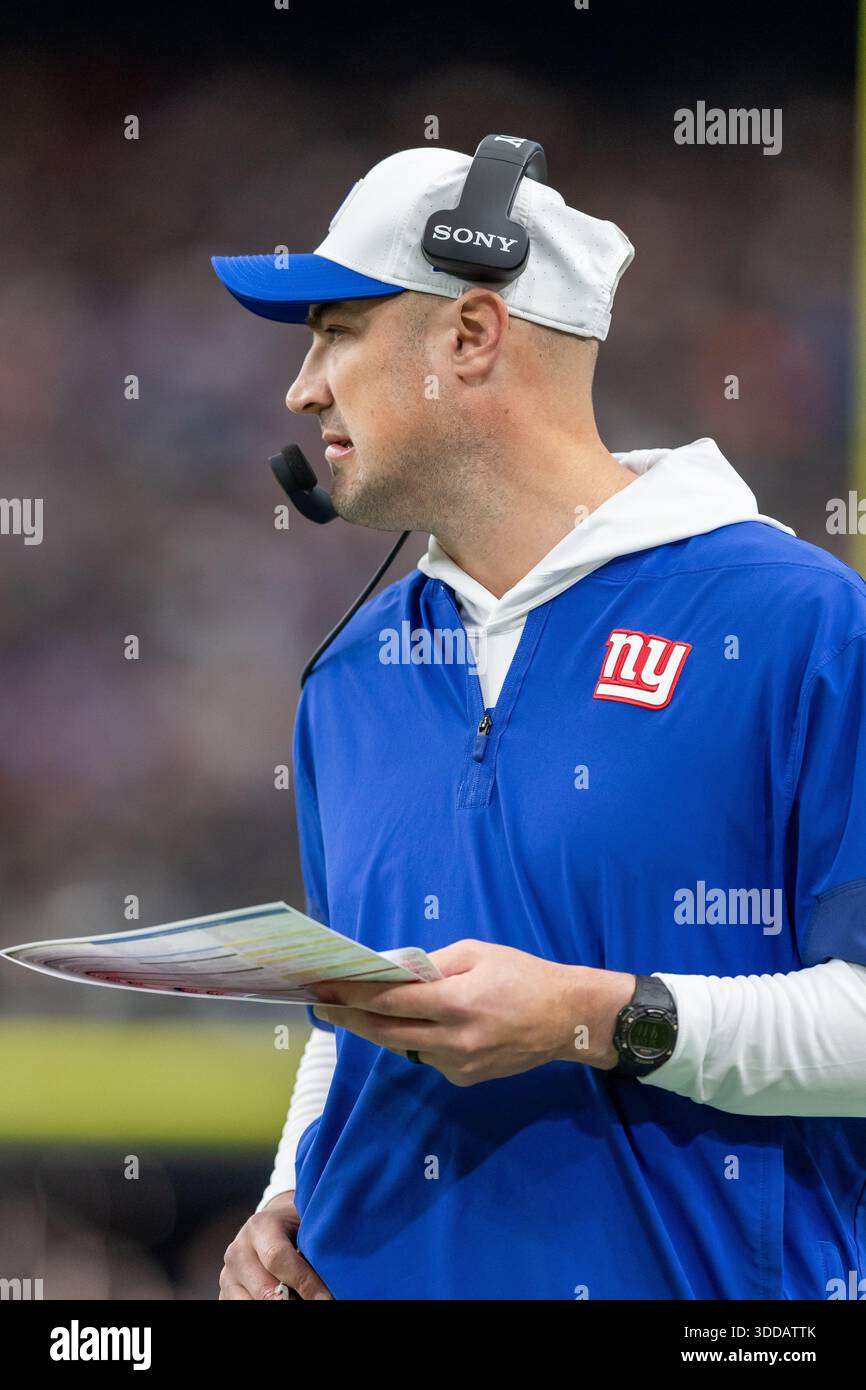 New York Giants head coach Mike Kafka coaches against the Las Vegas ...