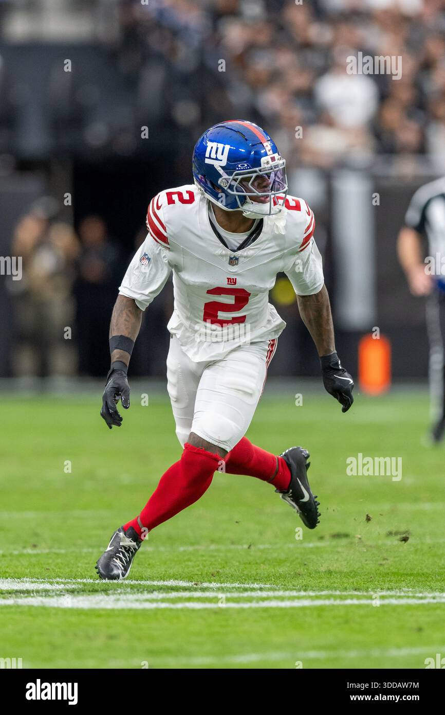 New York Giants cornerback Deonte Banks (2) against the Las Vegas ...