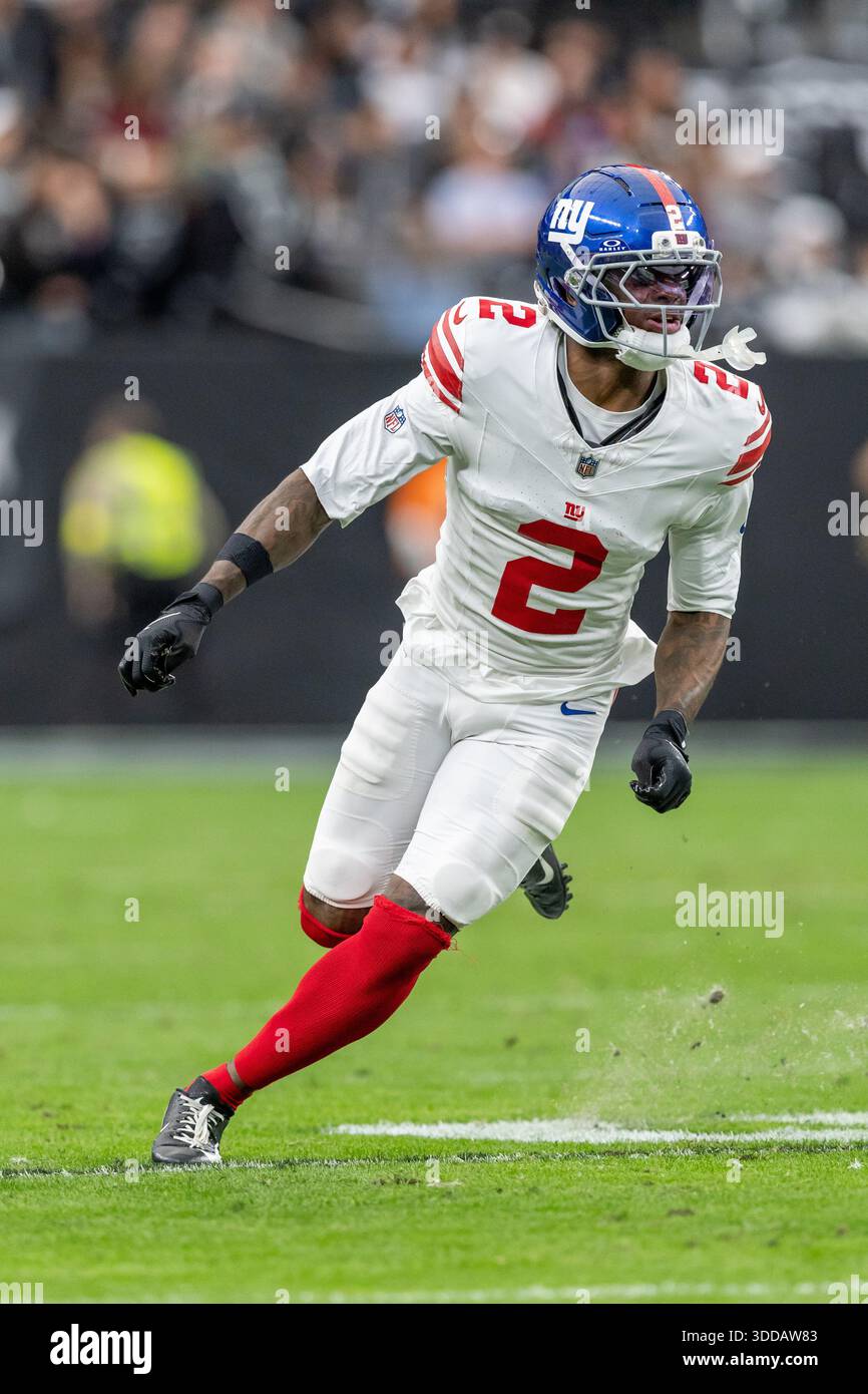 New York Giants cornerback Deonte Banks (2) against the Las Vegas ...